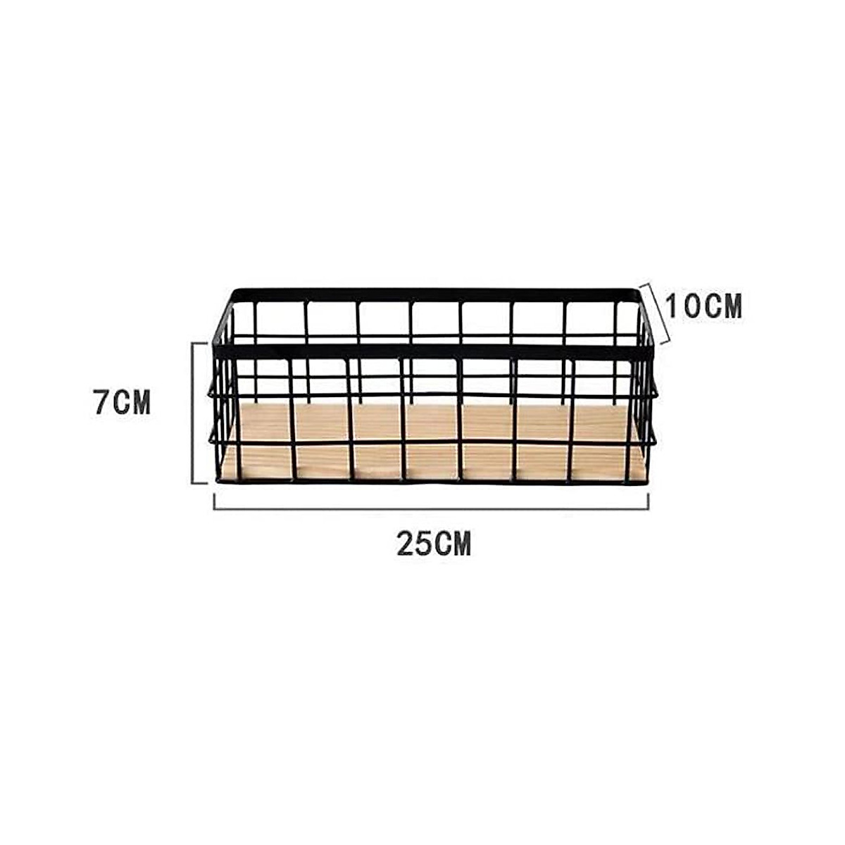 Hoshen Sundries Storage Frame, Iron Art Storage Frame (With a Wooden Board at the Bottom), Cosmetics Storage Basket, Bathroom Desktop Wall-mounted Shelf - Black