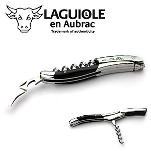 Laguiole En Aubrac Sommelier Waiter's Corkscrew, Buffalo Horn Handle, Wine Opener With Foil Cutter & Bottle Opener, Stainless Steel Shiny Bolsters