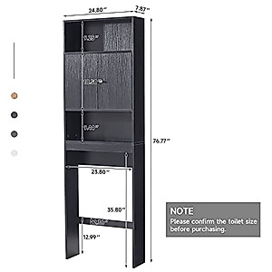 Aracari 77" Over The Toilet Storage Cabinet, Double Door Over Toilet Bathroom Organizer Toilet Cabinet with Open Shelves, Black