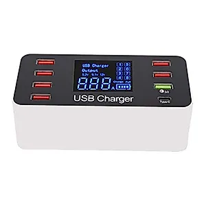 Multi USB 8-Port Smart Fast Desktop Hub Wall Charger Charging Station Quick Charge 3.0 USB Type C Port With LED Display Compatible with Apple Samsung Android Smart Phone, Tablet, Nintendo Switch Games