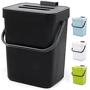 MONGTINGLU Countertop Compost Bin - 1.3 Gallons Hanging Small Trash Can with Lid for Kitchen Bathroom, Under Sink Kitchen Trash Can, Indoor Counter Compost Bucket with Lid, 5L(Black)