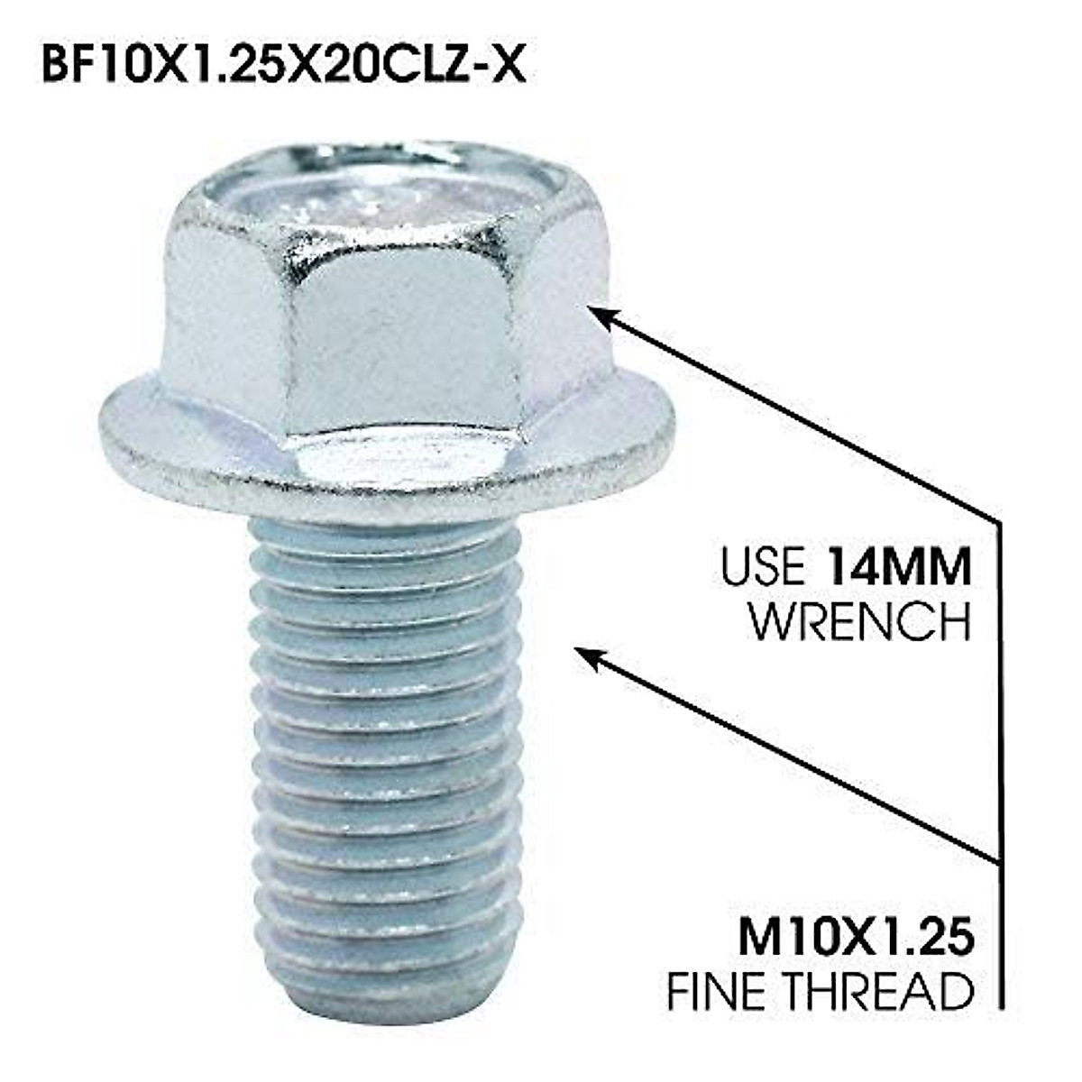 (15pcs) BelMetric M10X1.25X20mm JIS Hex Head Flange Bolt 14mm Wrench, Class 10.9 Plated Zinc for Automobile, Motorcycle, and Mechanical Applications BF10X1.25X20CLZ