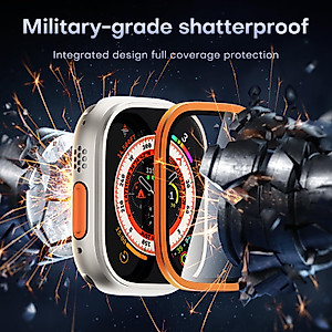 LϟK 2 Pack for Apple Watch Ultra 2 / Ultra Screen Protector 49mm - 9H Tempered Glass + Titanium Alloy Frame [Stay Original+Bubble Free] Waterproof HD Glass Film for iWatch Ultra 49mm, Orange
