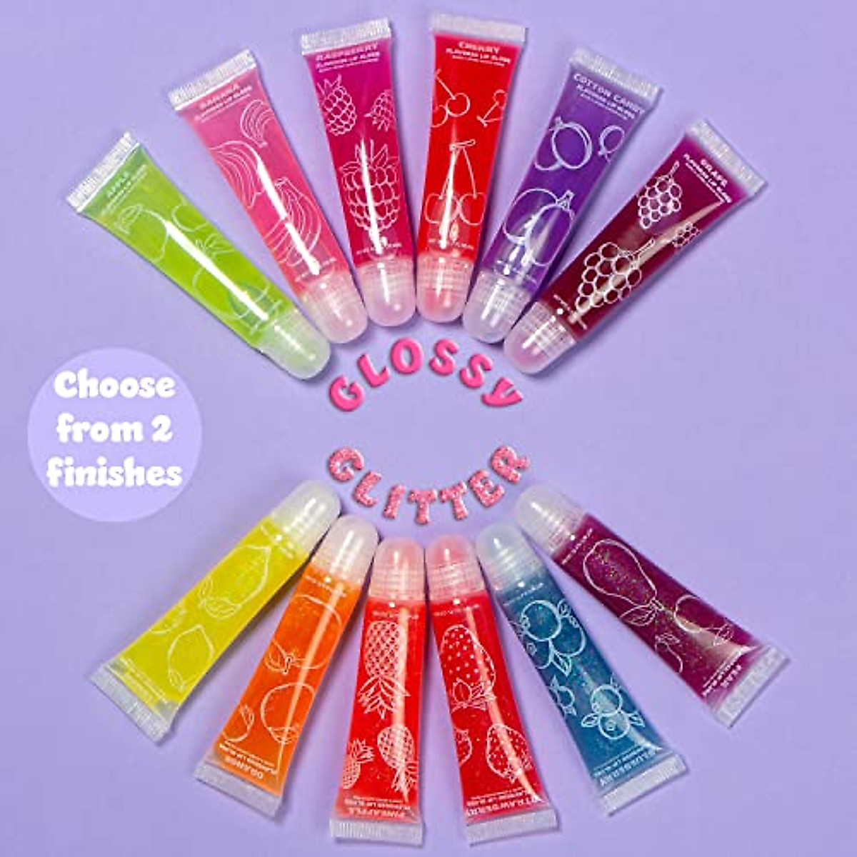 Expressions 12pc Flavored Lip Gloss Set, Glitter Lip Kit, Fruit Flavored Lip Gloss Tubes, Lip Gloss for Kids, Safe and Non Toxic Kids Makeup Set