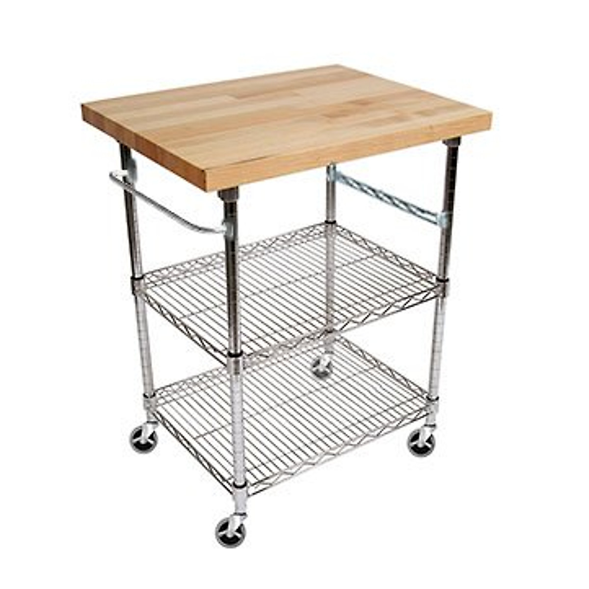 3 Tier Gourmet Cart with 20" Deep x 28" Wide Maple Butcher Block Top