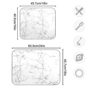 White Marble Dish Drying Mat Kitchen Counter Gold Absorbent Microfiber Drying Rack Pads 16x18 inch for Countertop Dishes Large Drain Mats and Protector Coffee Bar Mats