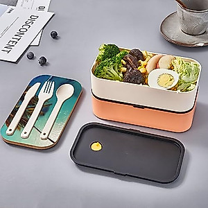 Beach Coconut Sunshine Adult Lunch Box, Bento Box, With Cutlery Set Of 3, 2 Compartments, Rectangular, Lunch Box For Adults