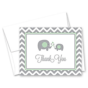 50 Cnt Chevron Mint Elephant Baby Shower Thank You Cards