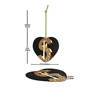 Christmas Tree Ceramic Hanging Heart Shape Ornaments with Gold Ribbon Gold Dollar Sign Ceramic Ornaments Crafts Christmas Tree Decorations for Holiday