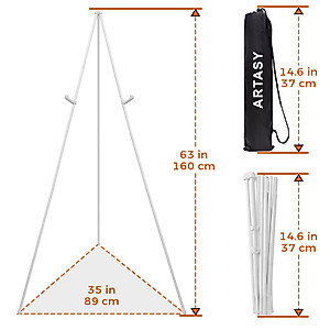ARTASY 63" Easel Stand for Wedding Signs, Posters, Portable Artist Easel for Painting Canvas, Tripod for Home and Office, Supports 5 lbs-White 1/Pack