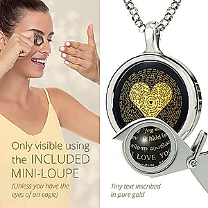 NanoStyle I Love You Necklace Romantic Pendant for Her - 925 Sterling Silver Onyx Wedding Anniversary for Wife Inscribed in 120 Languages in Pure Gold - Meaningful Birthday Gift Present, 18" Chain