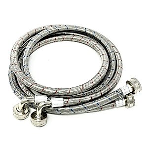 2-Pack Premium Stainless Steel Washing Machine Hoses - 6 FT No-Lead Burst Proof Red and Blue Lined Water Inlet Supply Lines - Universal 90 Degree Elbow Connection - 10 Year Warranty