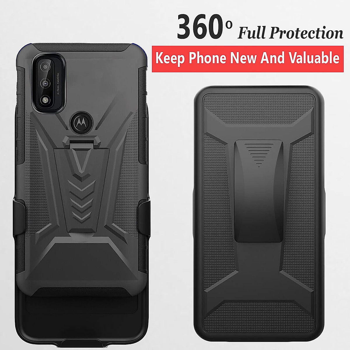 Moto G Pure Case, Motorola G Pure Case, [with Tempered Glass Screen Protector Include], Circlemalls Military Grade 12 ft Shockproof Cover Built in Kickstand and Belt Clip Holster -Dark