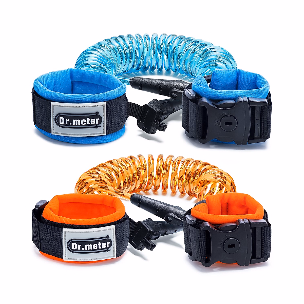 Dr.meter Toddler Leash, 2 Pack Safety Anti Lost Wrist Link with Key Lock, Reflective Child Walking Harness, 8.2ft Blue + 4.92ft Orange Kids Leash for Supermarket Mall Airport Amusement Park Zoo Travel