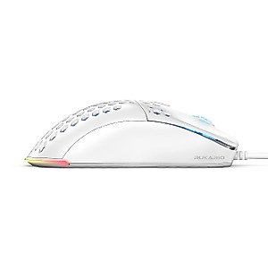 Rukario Ronin X PC Gaming Mouse (Arctic White, Wired) - Ultra LightWeight Symmetrical Honeycomb Shell | RGB Led | PTFE Glides | Pixart 3360 Sensor | 6 Buttons | Weight 63G | Adjustable Settings