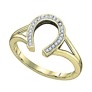 Dazzlingrock Collection 0.08 Carat (ctw) Round White Diamond Horse Shoe Right Hand Ring for Women in 10K Yellow Gold Size 9