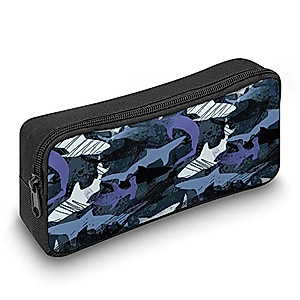 Sea Camouflage Sharks Pencil Case Stationery Pen Pouch Portable Makeup Storage Bag Organizer Gift