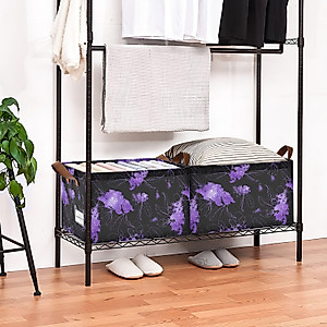 Foldable Storage Bins with Metal Frames Fabric Home Storage Baskets Containers Laundry Hampers Leaf Print(2pack,purple)