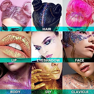 MEICOLY Gold Body Glitter Gel,Mardi Gras Carnival Accessories,Face Glitter for Women,Mermaid Sequins Holographic Chunky Glitter for Music Festival,Face,Body,Hair,Lip Sparkling Body Glitter,Gold