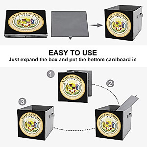 Hawaii State Flag Seal Foldable Storage Bins Printd Fabric Cube Baskets Boxes with Handles for Clothes Toys, 11x11x11