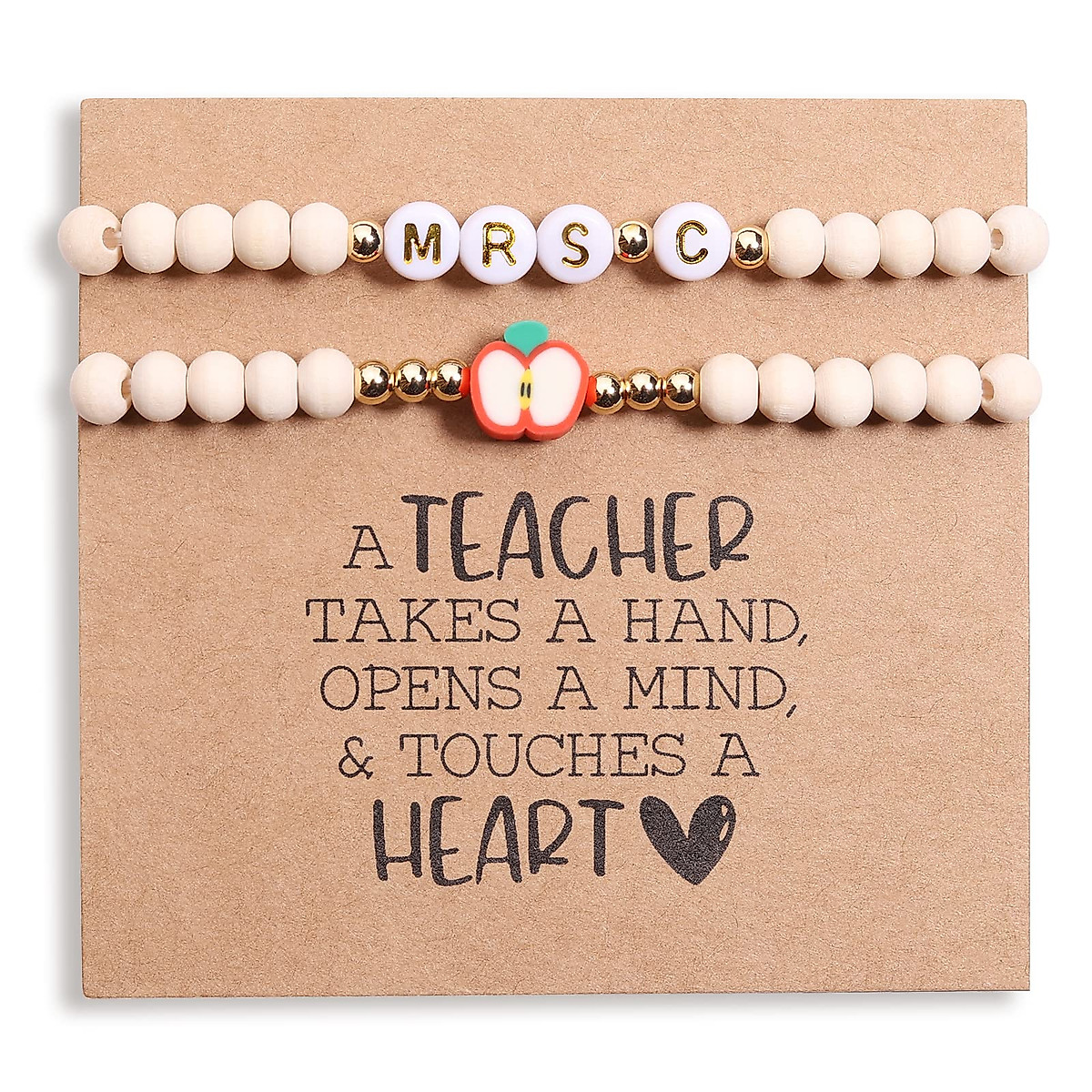 Back to School Teacher Gift Bracelet Personalized Best Teacher Gifts for Women Appreciation Gifts in Bulk Kindergarten Preschool Thank you Present Jewlery Teacher Must Haves (Mrs-C)