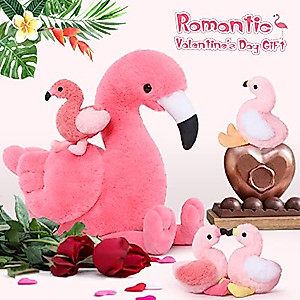 MorisMos Plush Flamingo Stuffed Animal-18 Inch Mommy Stuffed Flamingo with 4 Baby Flamingo Plush Toys Inside Zipper Tummy, Pink Flamingo Toy Gift for Girl Women Decor Birthday Christmas Valentines