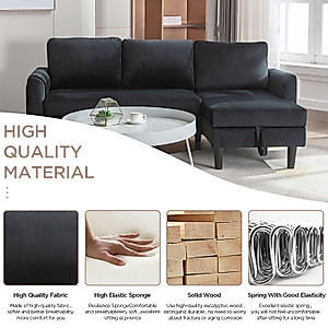 Akrenar Reversible Sectional Sofa with Storage, Modern Velvet Fabric Sleeper Sofa L-Shaped Couch, Sectional Couches for Living Room, Bedroom, Apartment,Office(Black)