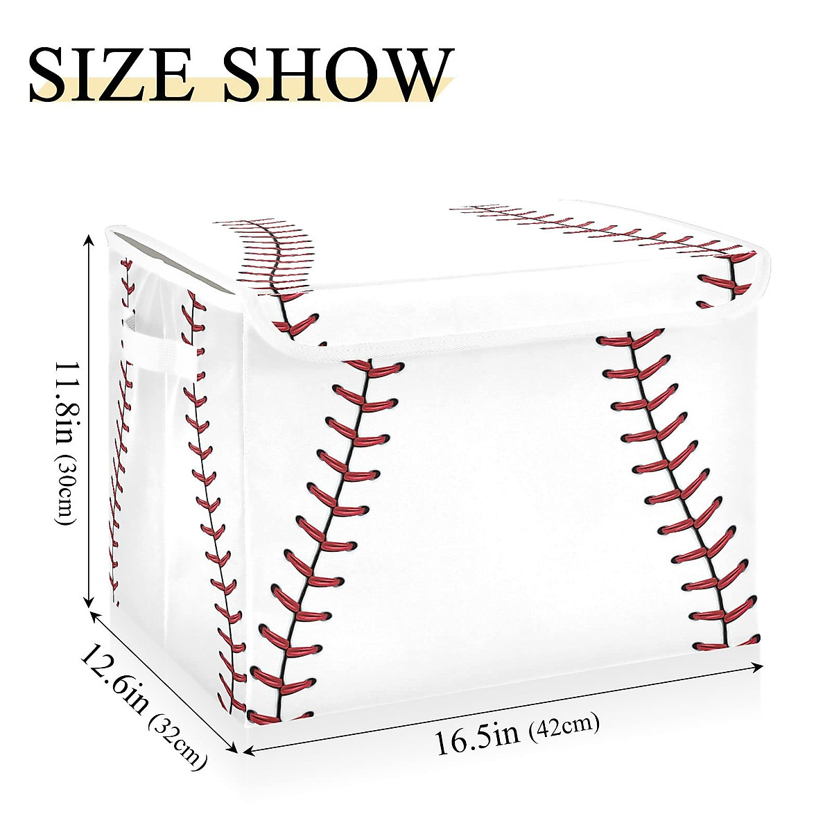 WELLDAY Baseball Grain Storage Baskets Foldable Cube Storage Bin with Lids and Handle, 16.5x12.6x11.8 In Storage Boxes for Toys, Shelves, Closet, Bedroom, Nursery