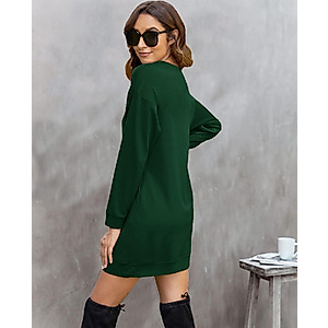 LuckyMore Sweatshirt Dress Women Casual Long Sleeve Tunic Dresses with Pockets Trendy Fall Winter Clothes Dark Green L