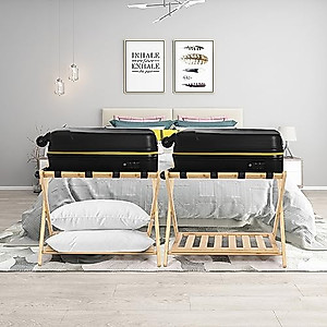 ALAPUR 2 Pack Bamboo Luggage Rack for Guest Room, Folding Luggage Holder with Storage Shelf , Suitcase Stand for Bedroom,Guest Room,Hotel