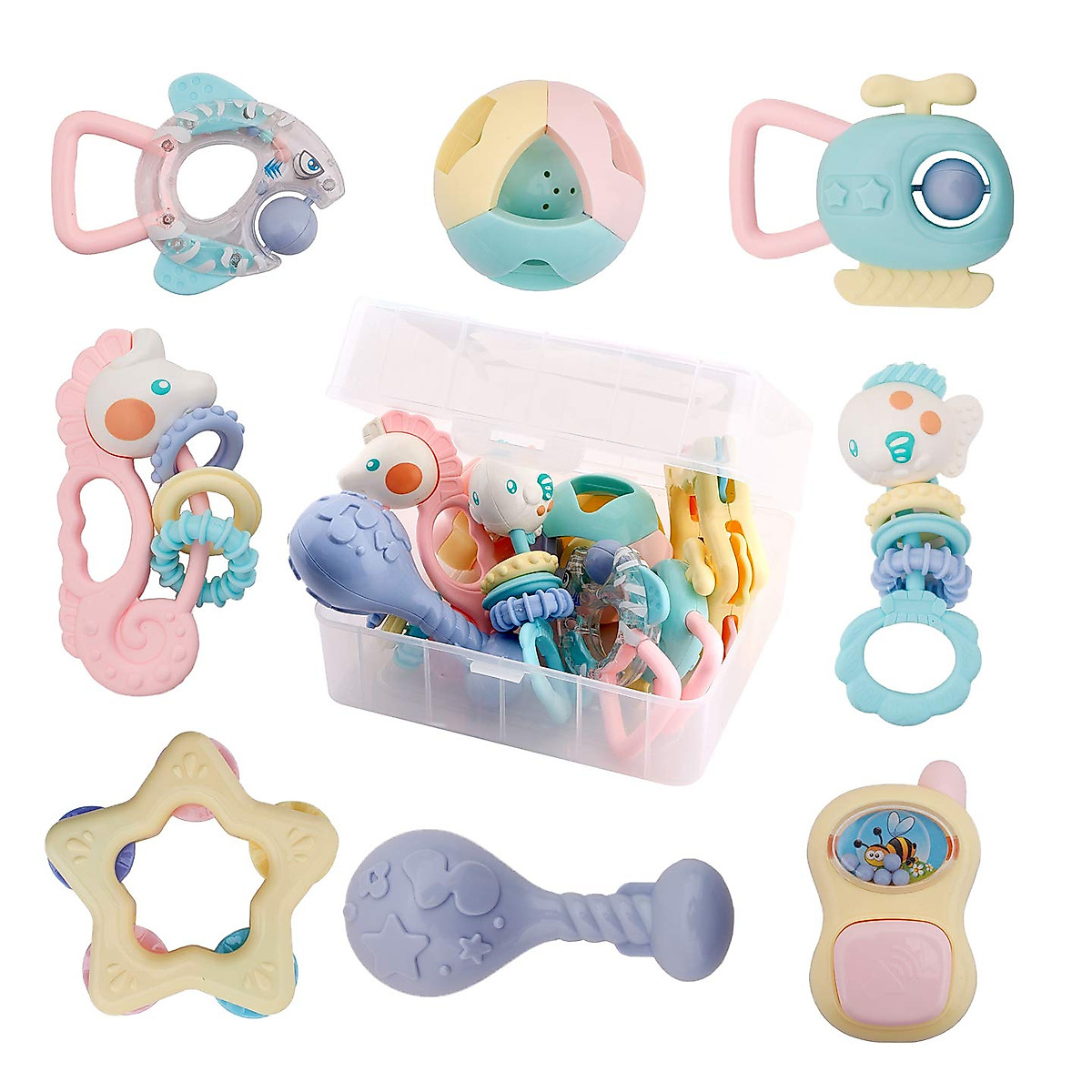 WISHTIME Baby Rattle Toys for Newborns - Baby Toys Rattles and Teethers for Girls Boys 0-3-6-9-12 Months - Baby Rattle Set 8pcs - Infant Rattle Teething Toys ¨C Developmental Sensory Toys for Babies