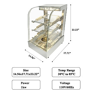 Countertop 15" Food Warmer Display Case 3 Shelf Hot Warming Showcase with Sliding Door and Water Tray,Commercial (15"(Silver))
