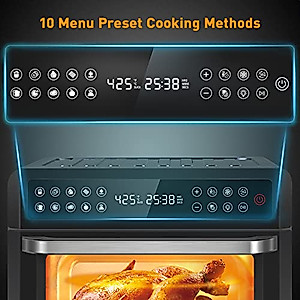 10-in-1 Air Fryer Oven, 20QT Toaster Oven Air Fryer Combo, Digital LCD Touch Screen, 6-Slice Toast, Air Fry, Roast, Bake, Dehydrates, Reheat, Oil-Free Black Stainless Steel with 7 Accessories