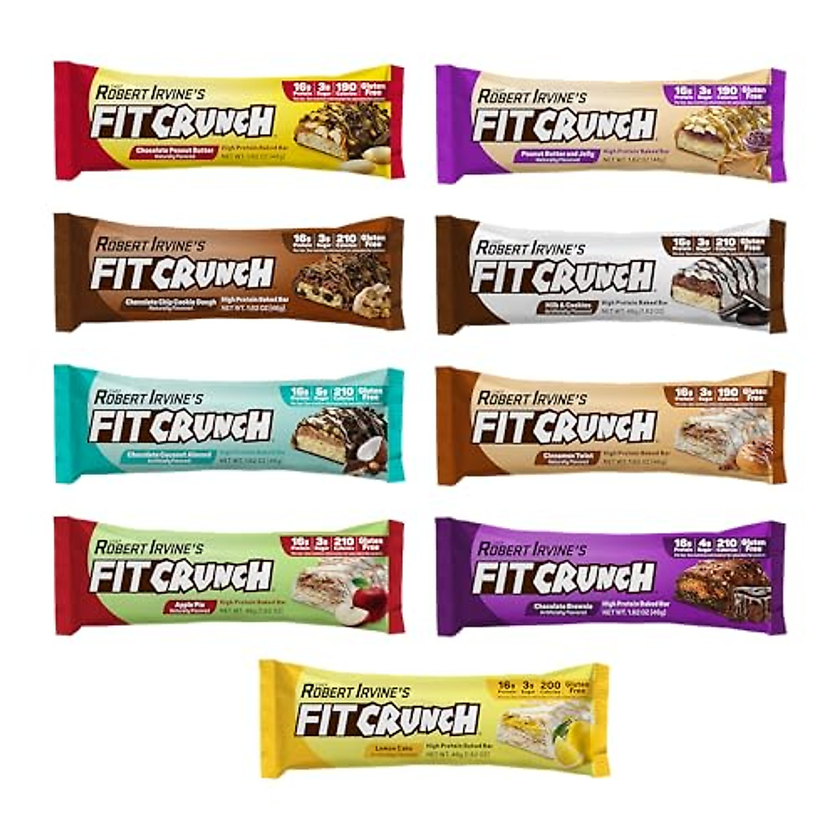 FITCRUNCH Snack Size Protein Bars, Designed by Robert Irvine, 6-Layer Baked Bar, 3g of Sugar, Gluten Free & Soft Cake Core (9 Count, Flavor Lovers)