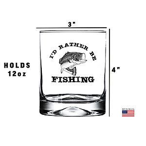 Rogue River Tactical Funny I'd Rather Be Fishing Joke Bass Fishing Old Fashioned Glass Drinking Cup Gag Gift For Fisherman Dad Grandpa