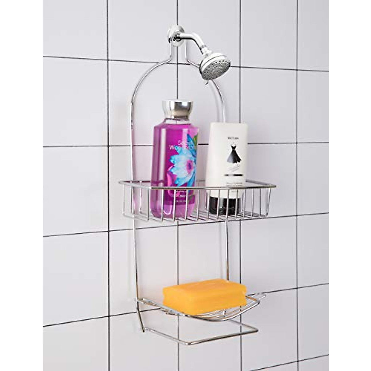 Basicwise Metal Wire Hanging Bathroom Shower Storage Rack,Chrome,QI003490