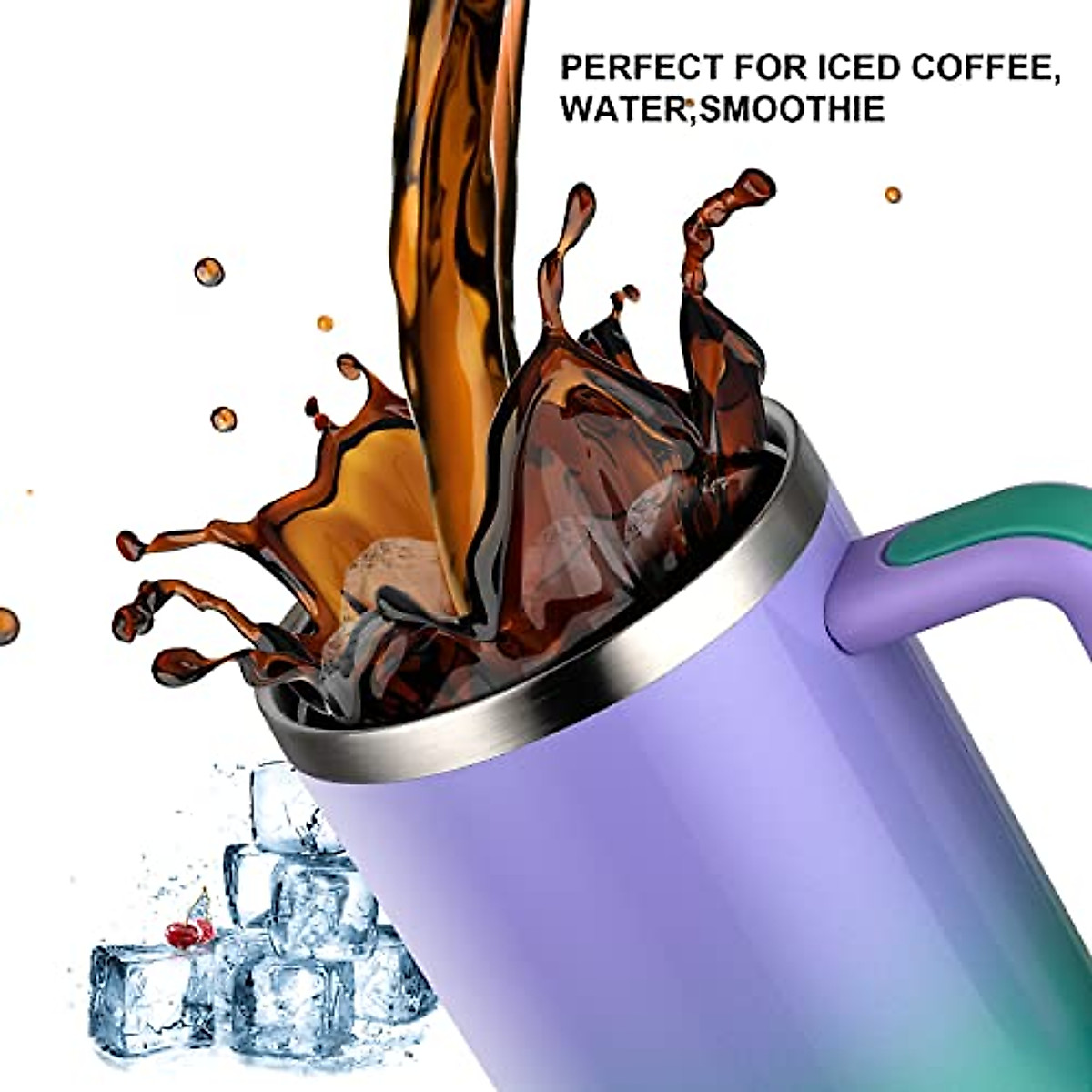 40 oz Tumbler with Handle and Lid Straw,Insulated Tumblers Stainless Steel Water Bottles,Travel Coffee Mug for Hot and Cold,BPA Free (Rainbow Light Purple)