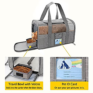 Refrze Pet Carrier Airline Approved, Cat Carriers for Medium Cats Small Cats, Soft Dog Carriers for Small Dogs Medium Dogs, TSA Approved Pet Carrier for Cats Dogs of 15 Lbs, Puppy Carrier,Grey