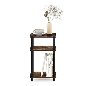 Furinno Simplistic End Side Night Stand/Bedside Table with Plastic Tubes, 1-Pack, 2-Tier Plastic Poles, Amber Pine/Black