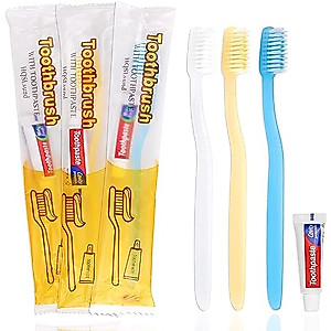 30 Pack Disposable Toothbrushes with Toothpaste, Individually Wrapped Disposable Toothbrushes Bulk Toothbrushes Medium Soft Bristle, Manual Travel Toothbrush Kit for Travel Hotel Guest, 3 Colors
