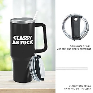 40 oz Tumbler with Handle Classy As Fuck Tumbler Personalized Tumblers with Lid and Straw Insulated Tumbler Stainless Steel Tumblers