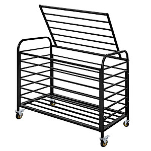 MyGift Professional Black Metal Rolling Sports Ball Storage Cart with Lid