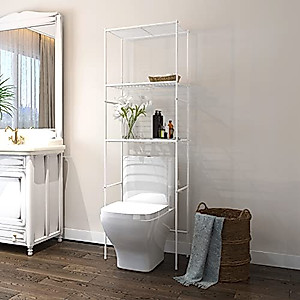 fusehome Over The Toilet Storage Rack, 3 Tier Over The Toilet Bathroom Organizer Shelf, Freestanding Space Saver Toilet Stands with 4 Hooks