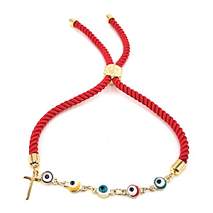 LESLIE BOULES Multicolored Evil Eye Beads Red Bracelet for Women Protection Jewelry