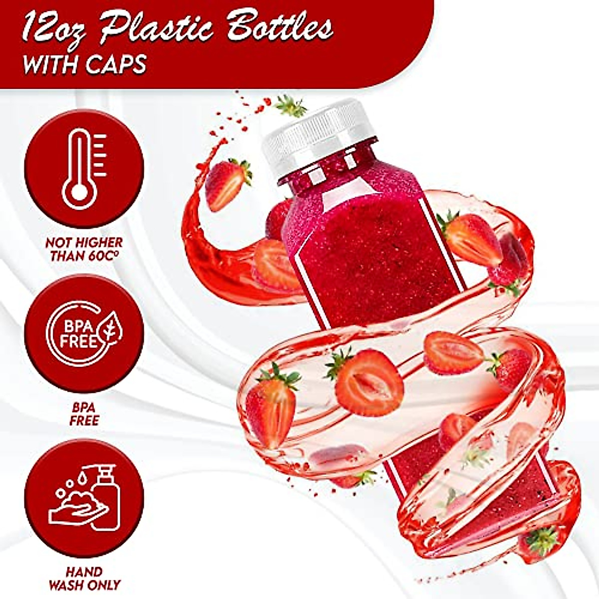 Fonteme 12oz Plastic Bottle, White Lid with Straws Tamper Evident Seal Leak-Resistant BPA-Free Plastic User-Friendly Fridge Safe Reusable Perfect for Drinks, Juices & Beverages - 12 Bottles/20 Straws