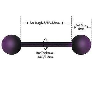 OUFER 4 PCS Stainless Steel 14G Barbell Tongue Rings Purple Black Splatter Tongue Barbell Tongue Piercing Jewelry