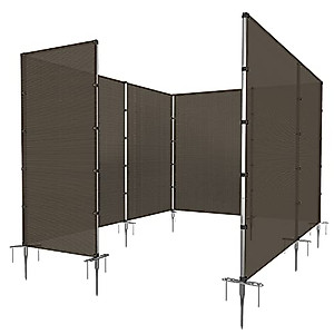 E&K Outdoor Privacy Screen Fence Freestanding Backyard Patio Privacy Pool Fencing Garden Dog Fence Removable with Stainless Steel Poles Ground Spikes Brown 6'x24'