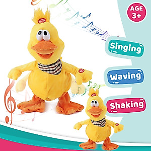 Cuteoy 13" Quacking Duck Musical Stuffed Animal Plushies Walking Singing Waving Electronic Interactive Plush Toy for Kids Boys Easter