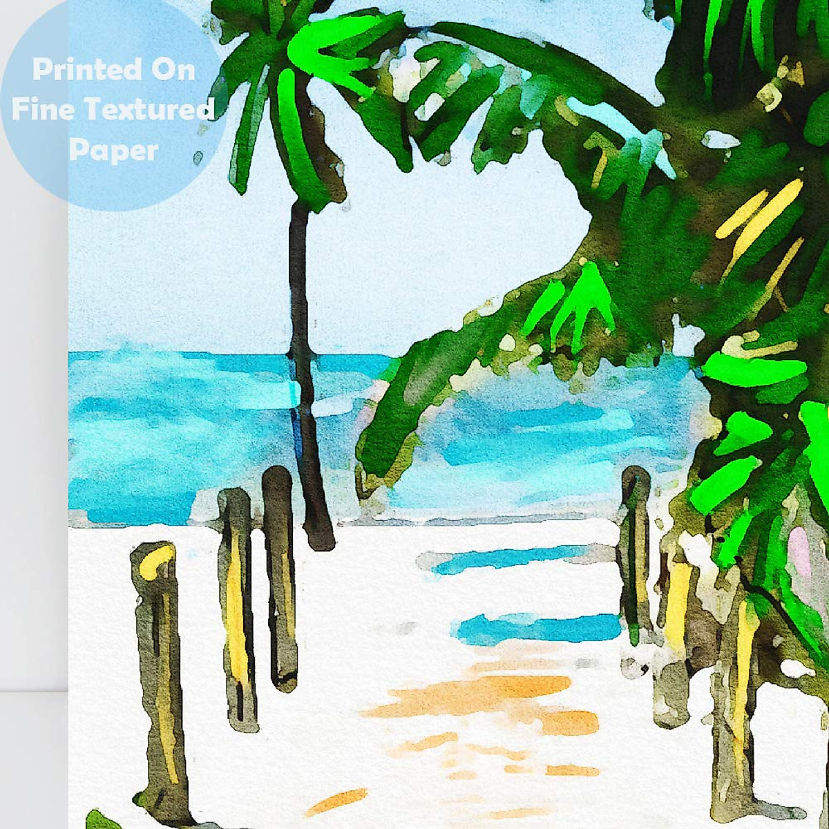 Wall Art Modern Beach Walk Nature Coastal Palm Trees Landscape Watercolor Mix Media Painting Print Art Poster Print Designer Brand