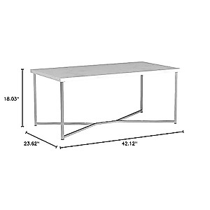 Walker Edison Mid Century Modern Marble Gold Rectangle Coffee Table Living Room Accent Ottoman Storage Shelf, 42 Inch, Marble and Silver